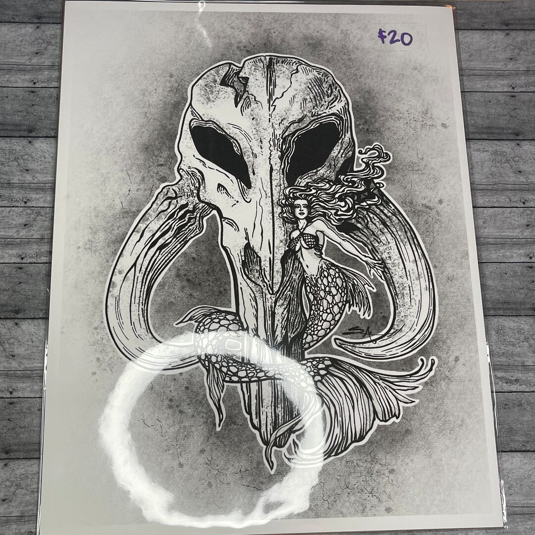 Mythosaur Mermaid Art Print 8.5x11 Mandalorian Art Print Black and ...
