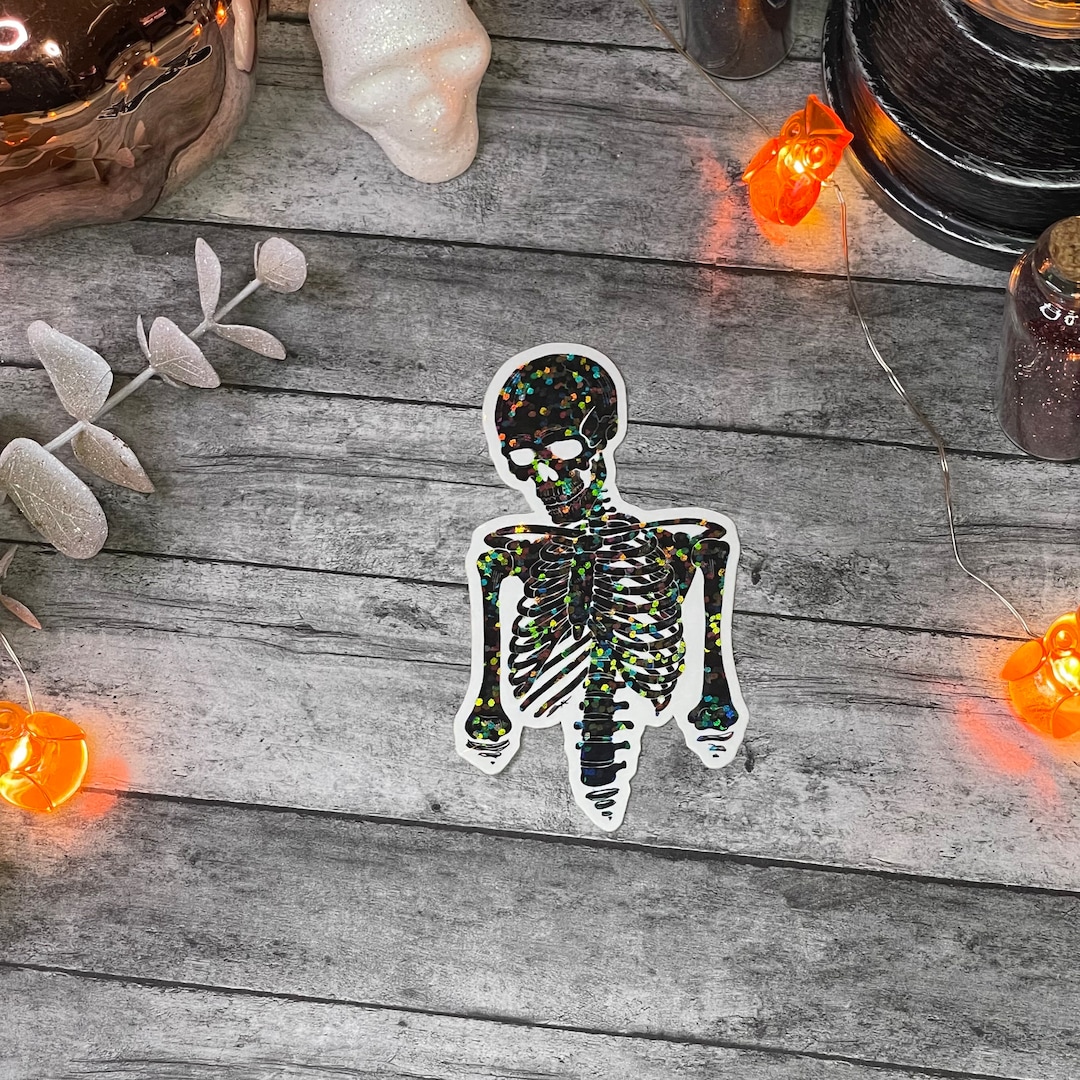 Floating Skeleton Sticker | Glitter Sticker | Black Glitter Skeleton ...