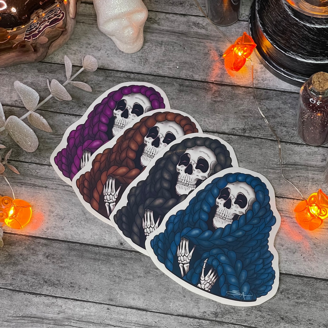 Chunky Knit Blanket Skeleton Sticker | Cozy Fall Decor (glossy or ...
