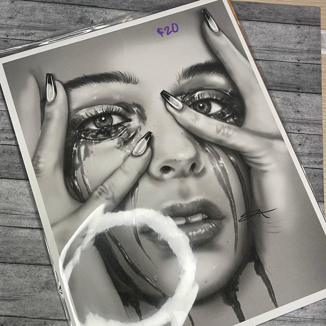 Dark Tears Art Print 8.5”x11” | Realism Art Print | Black and White Art ...