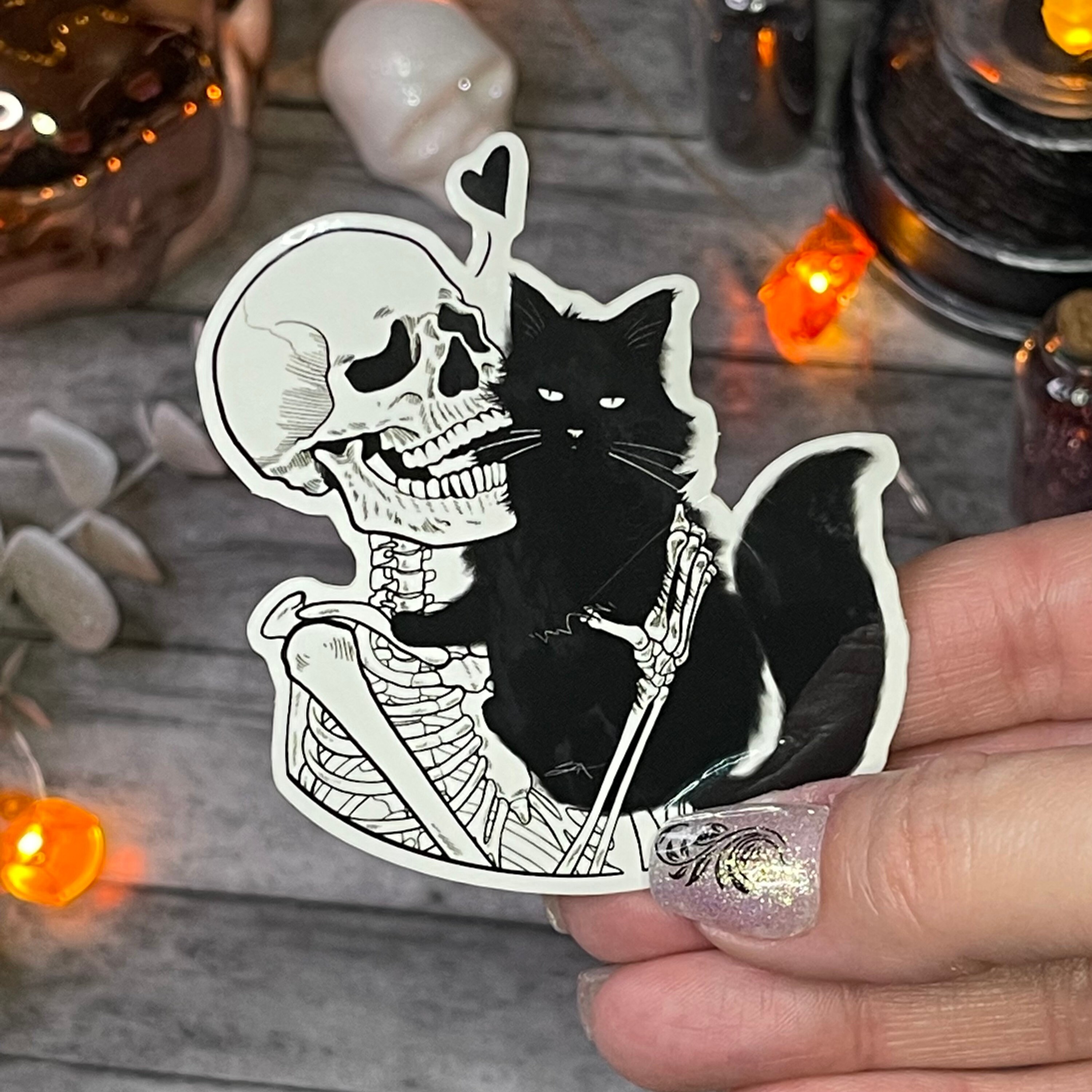 Love the Kitties Skull Sticker Vinyl Sticker Black Cat - Etsy
