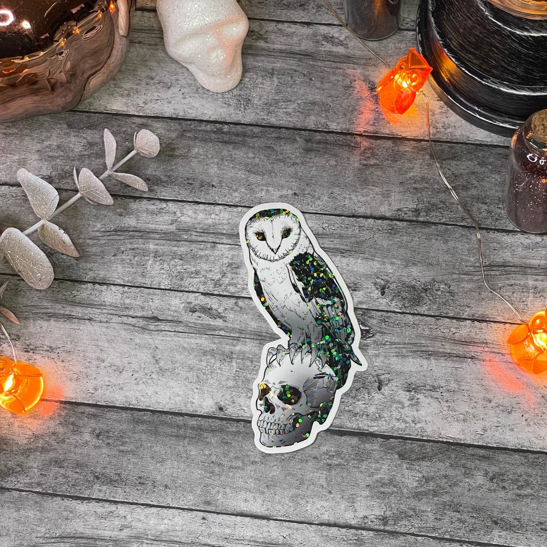 Barn Owl Skull Sticker | Vinyl Sticker | Glitter Sticker | Owl ...