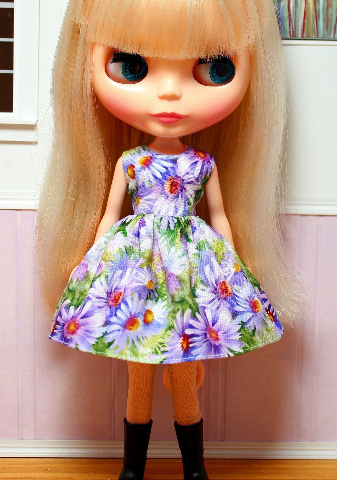 BLYTHE Doll Dress Purple Watercolor Daisies - Etsy