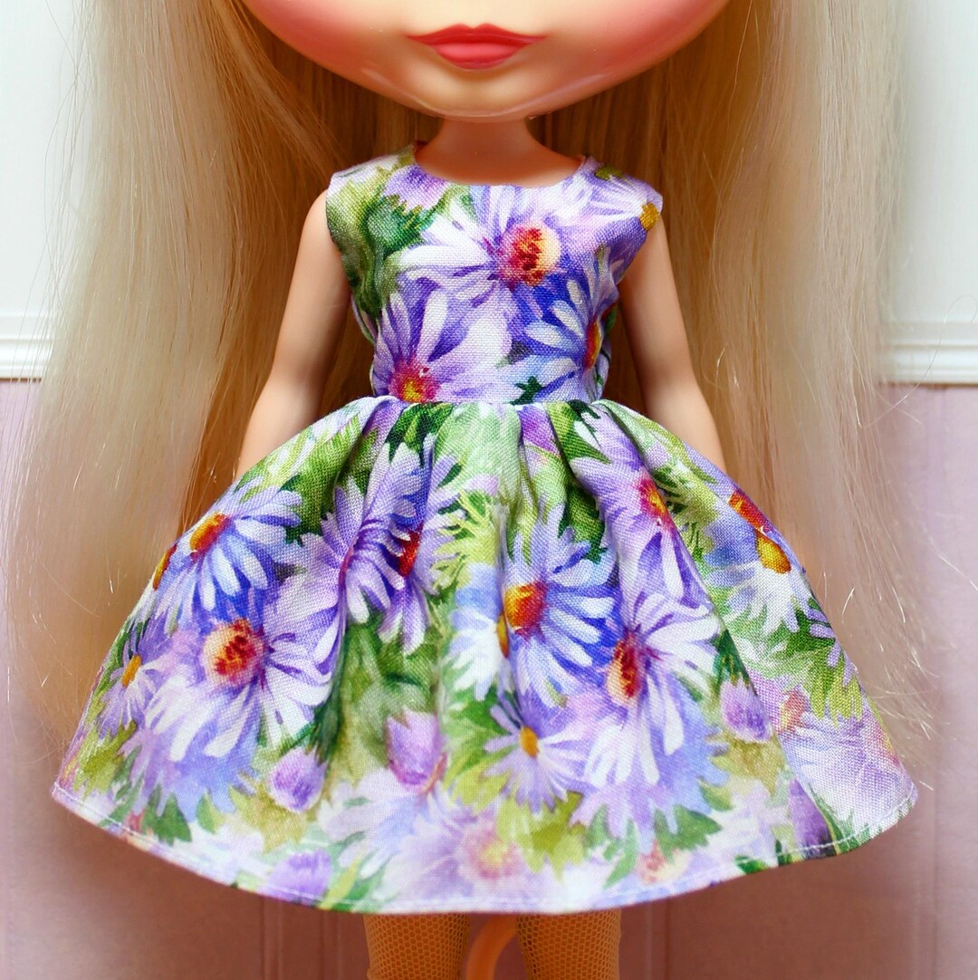 BLYTHE Doll Dress - Purple Watercolor Daisies - Etsy