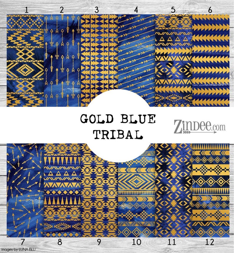 Gold Blue Tribal Pattern, Printed Vinyl, Adhesive Vinyl, Heat Transfer ...