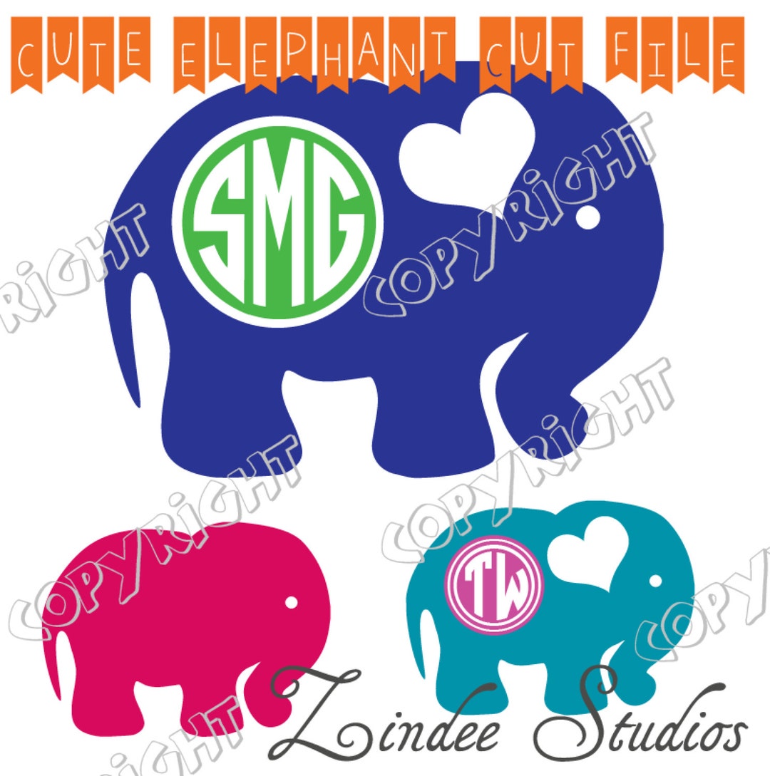 Cute Elephant Frame Monogram, Cut File, Vinyl Ready Design, SVG File ...