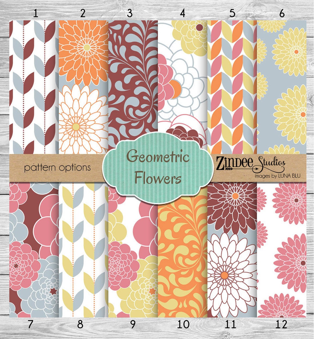 Geometric Flowers Printed Vinyl, Adhesive Vinyl, Heat Transfer Vinyl ...