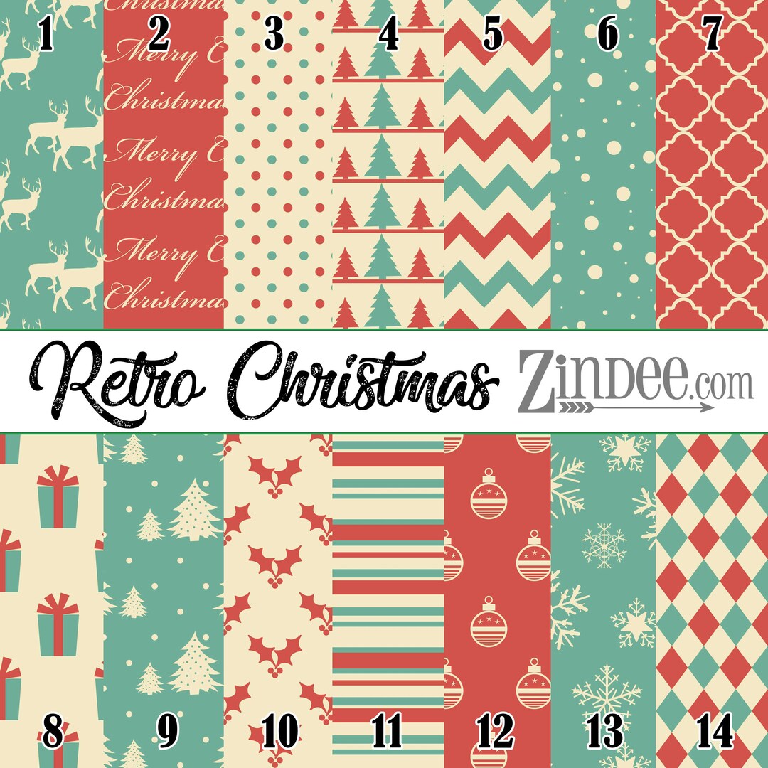 Retro Christmas Pattern, Printed Vinyl, Adhesive Vinyl, Heat Transfer ...