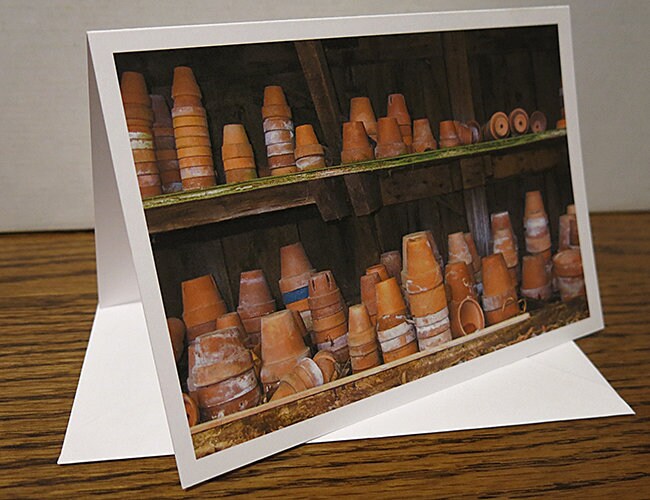 Clay Pots on Shelf, Note Card, Frameable, Greeting Card, Thinking of ...