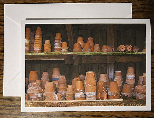 Clay Pots on Shelf, Note Card, Frameable, Greeting Card, Thinking of ...