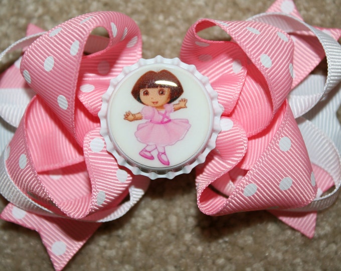 Dora the Explorer as a Ballerina Custom Boutique Bottle Cap Hair Bow ...