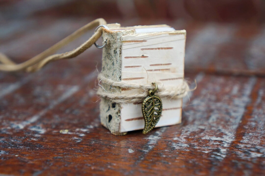 Real Birch Bark Mini Book Pendant Necklace Botanical Jewelry Rustic ...