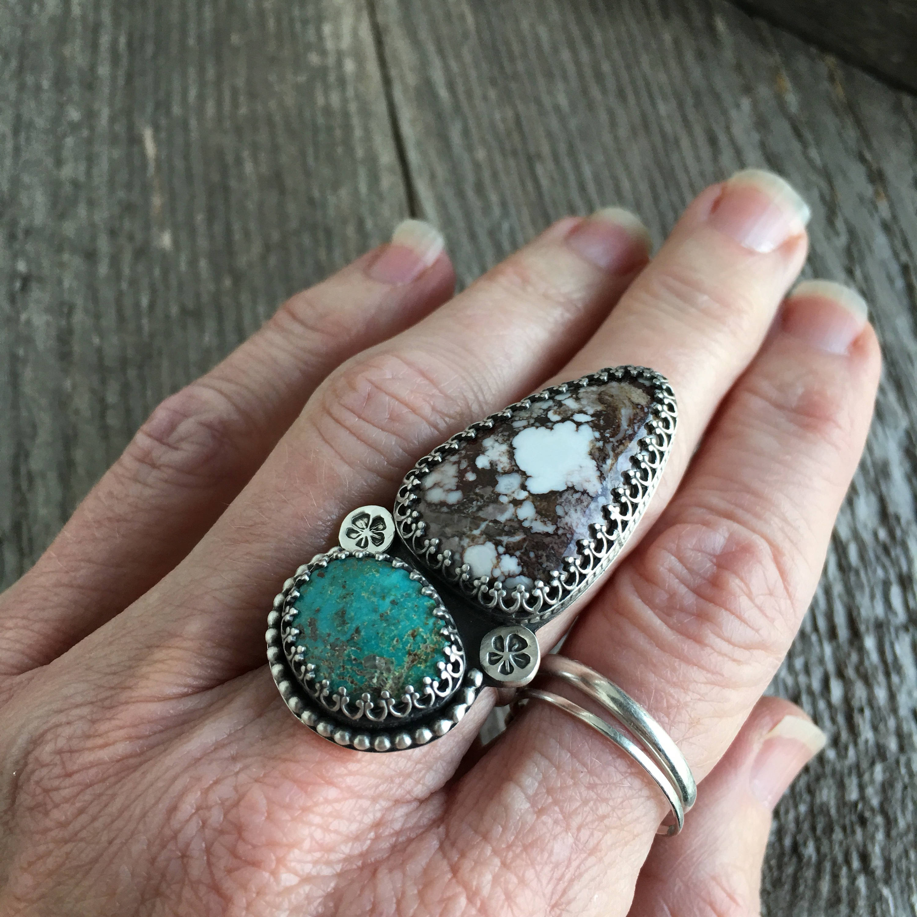Wild Horse Magnesite Ring with Kingman Turquoise Sterling | Etsy
