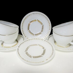 Federal Glass Golden Harvest Pattern Milk Glass With Gold Cups and ...