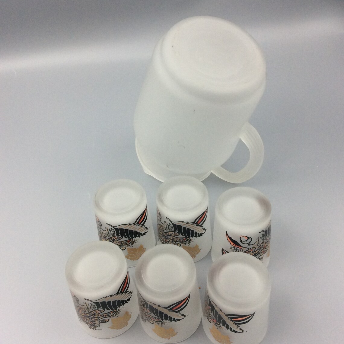 Vintage Frosted Glass Pitcher Set Autumn Leaves with Gold | Etsy