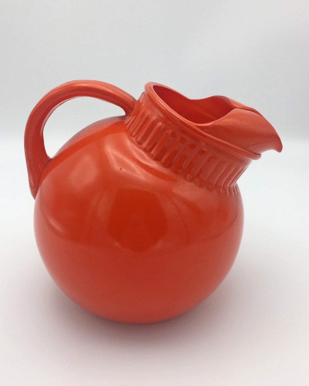 Fire King - Red Glass Ball Pitcher - Rainbow Tangerine - Shipping ...