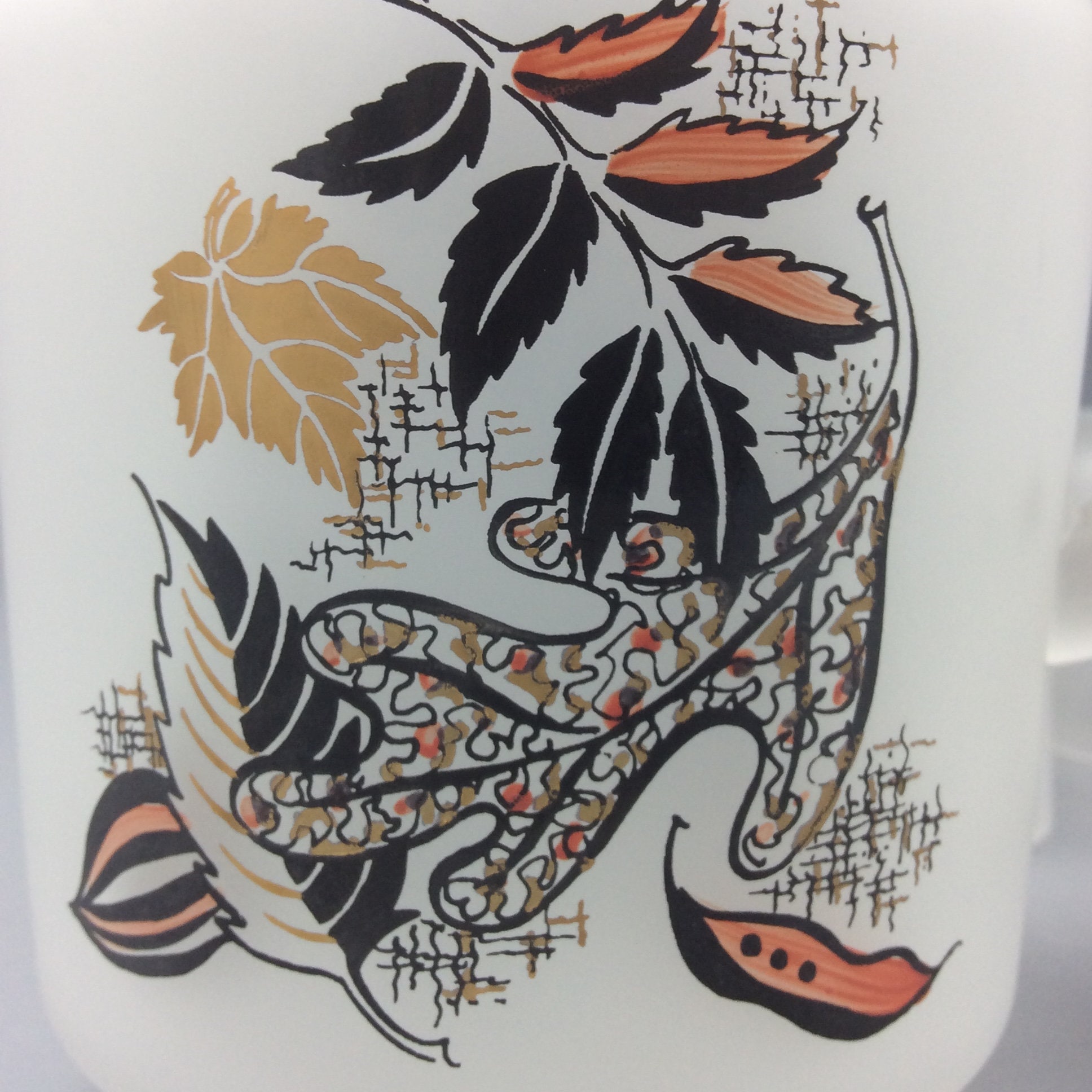 Vintage Frosted Glass Pitcher Set Autumn Leaves with Gold | Etsy