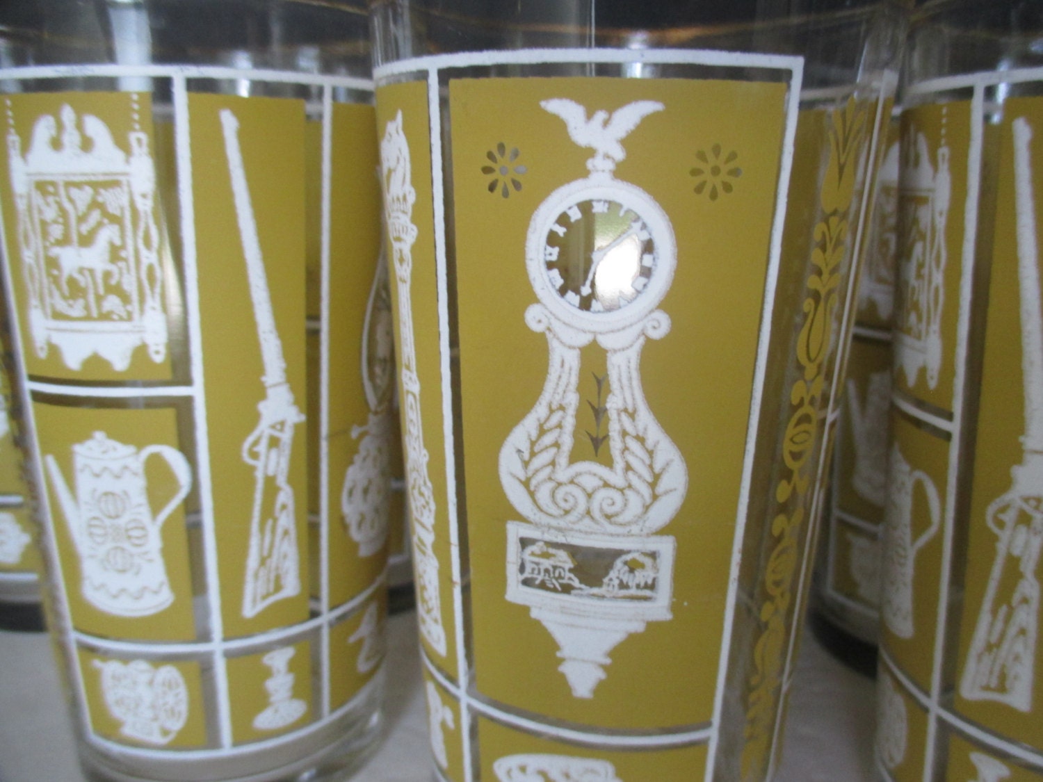 Vintage Glass USA Americana with Gold Trim Set of 4 | Etsy