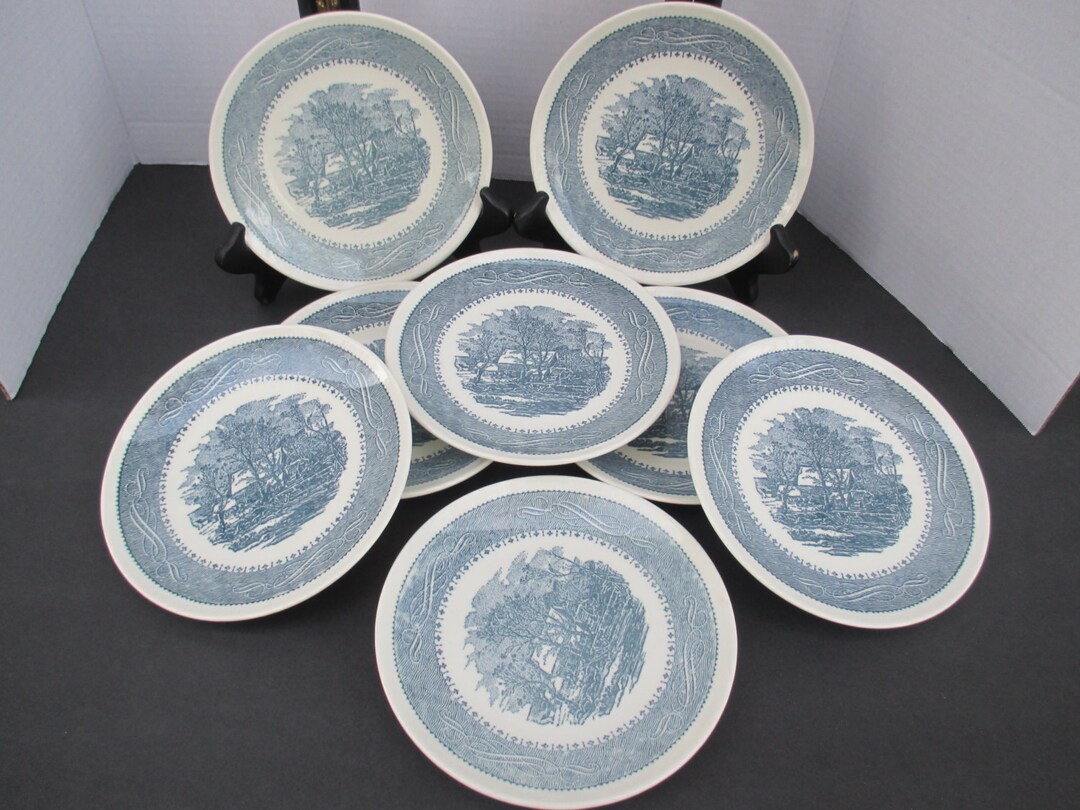 Taylor Smith Taylor Currier and Ives Blue Old Mill Pattern Bread and ...