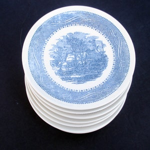 Taylor Smith Taylor Currier and Ives Blue Old Mill Pattern Bread and ...