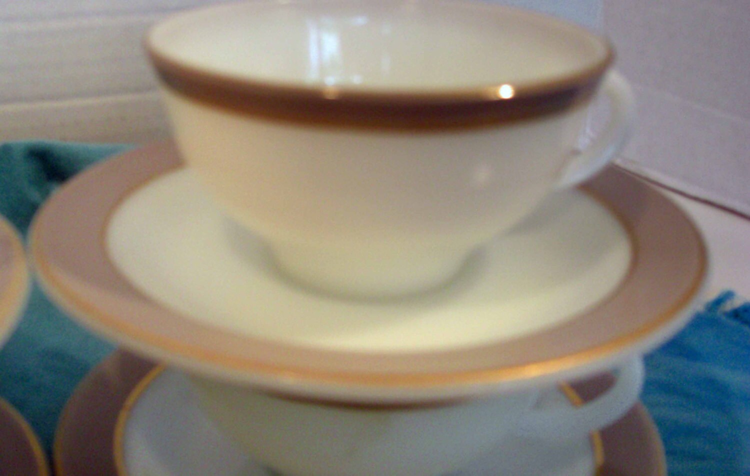 Pyrex Glass White Dove Grey and Gold Trim Cups and Saucers | Etsy