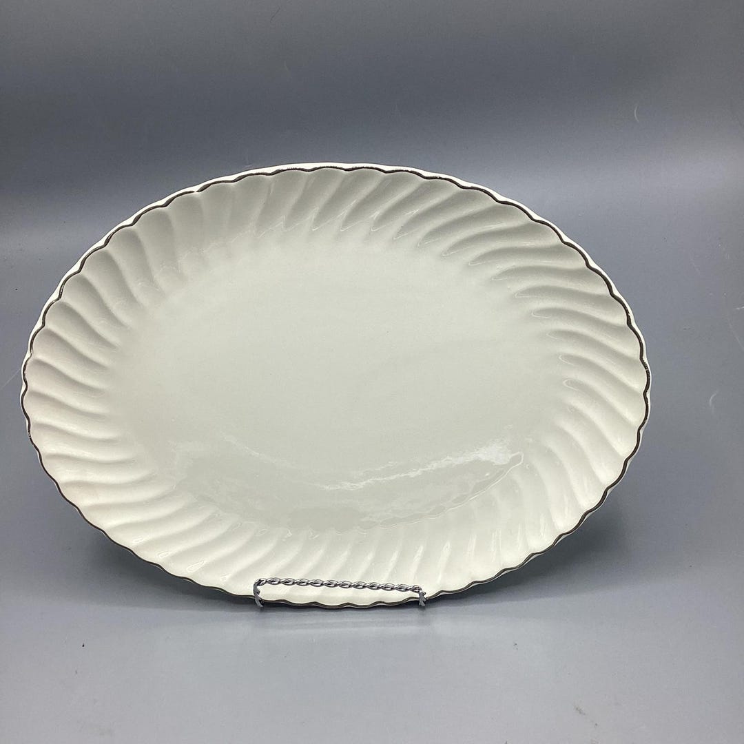 Scio China Scalloped Edge Fluted Swirl - Platinum Swirl Pattern - Oval ...