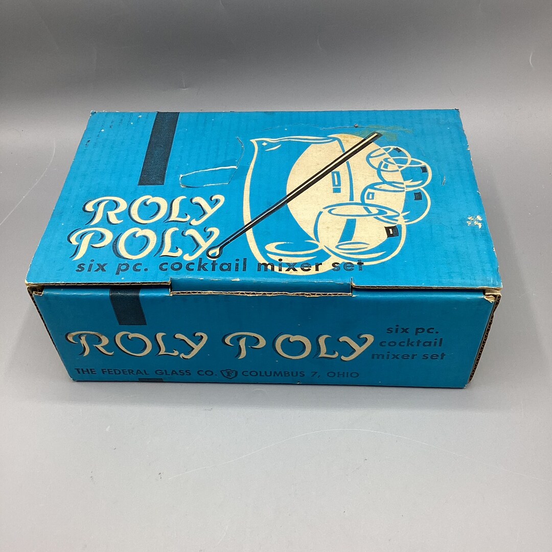 Federal Glass Roly Poly Six Piece Cocktail Mixer Set New in Box Acacia ...
