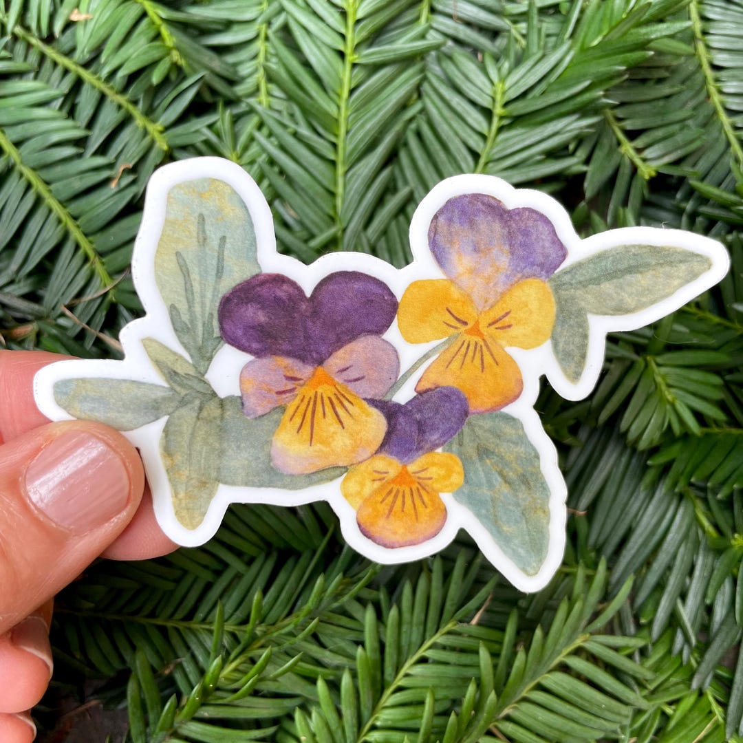 Pansy Sticker, Watercolor Flower Sticker, Flower Laptop Decal ...