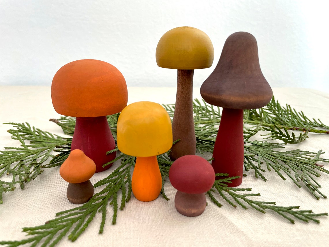 Decorative Wood Mushrooms 12 Mushroom Table Decor - Etsy
