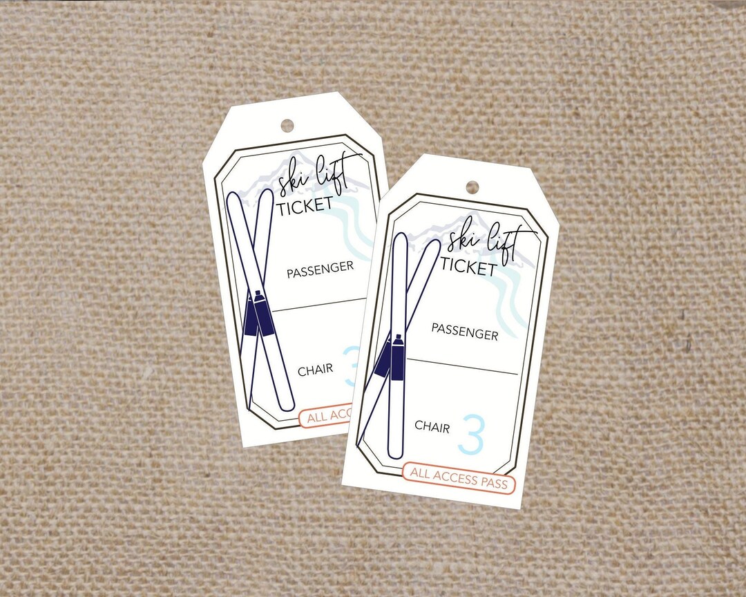 Ski Lift Ticket Vintage Wedding Printable Escort Seating Cards Mountain ...