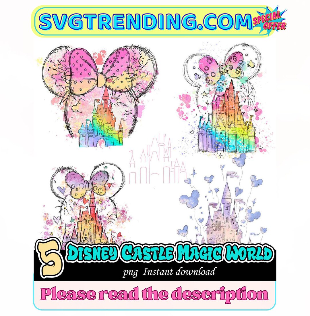 Watercolor Magical Kingdom Png Mouse Ear Castle Png Retro - Etsy