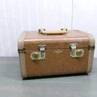 Vintage Train Case Luggage Leather Look Hard Case Retro Storage Travel ...
