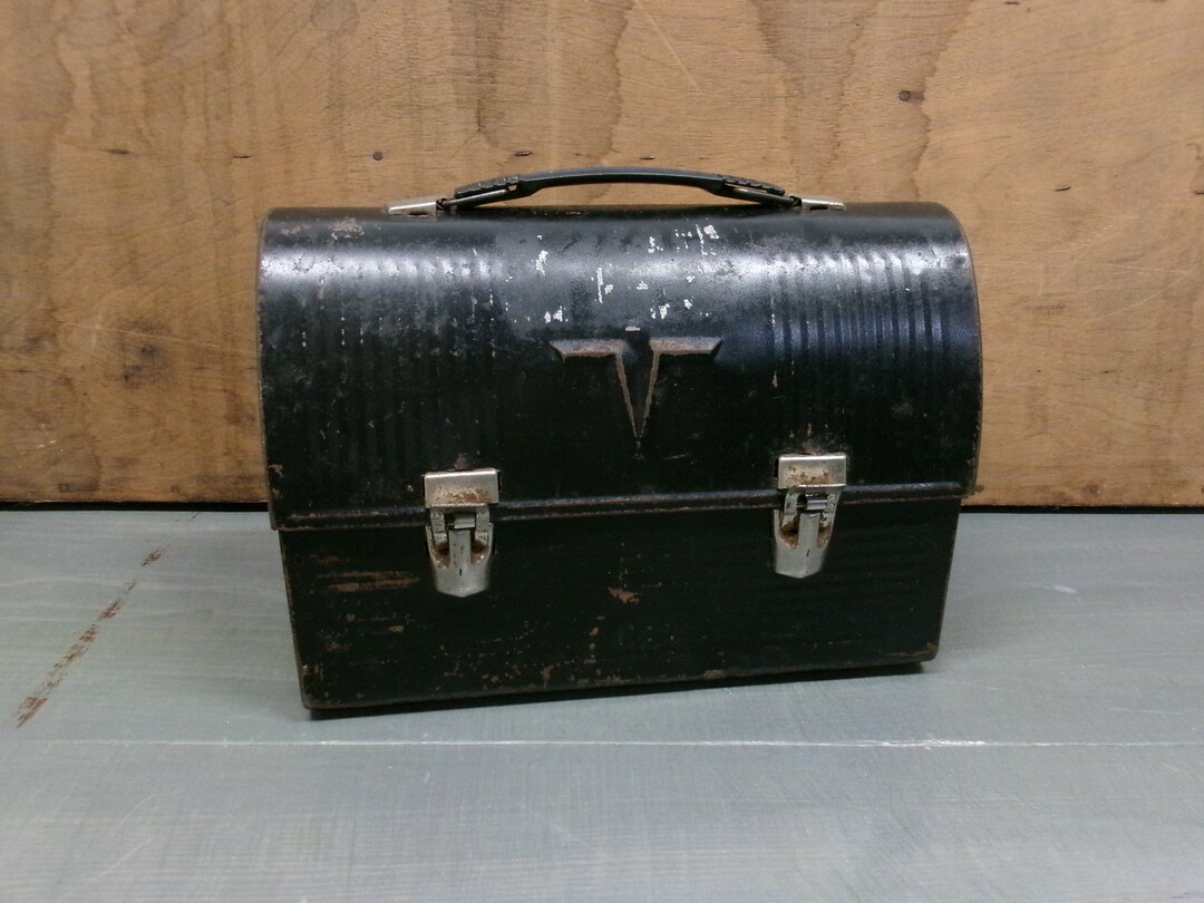 Vintage Thermos Black Metal 'V' Lunch Box Lunchbox - Etsy