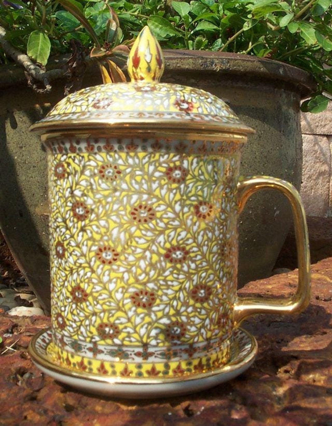 Gold Gilded Porcelain Mug With Lid and Coaster - Etsy
