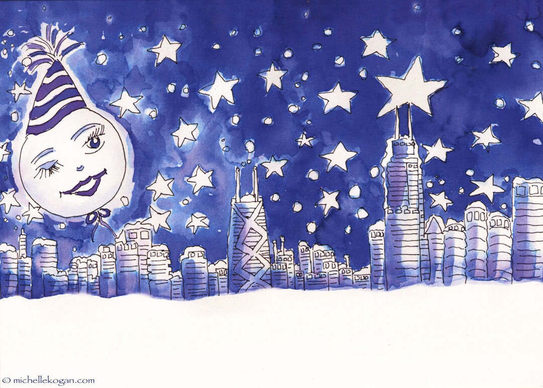 Moon Over Chicago Greeting Cards, by Michelle Kogan, Christmas Cards ...