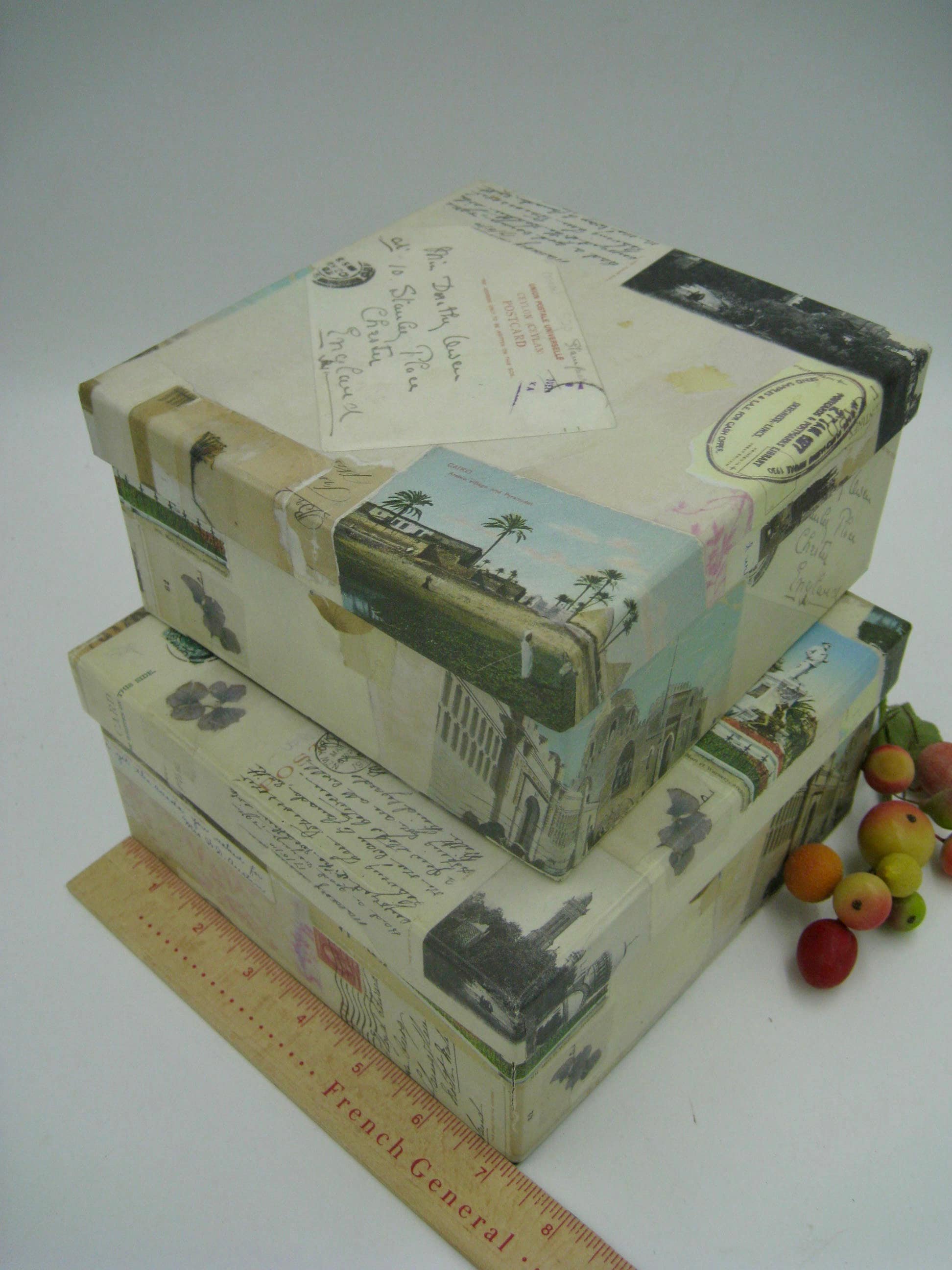 Paris Postal Carte Cardboard Boxes for Gifting or Storage, Set of 2 ...