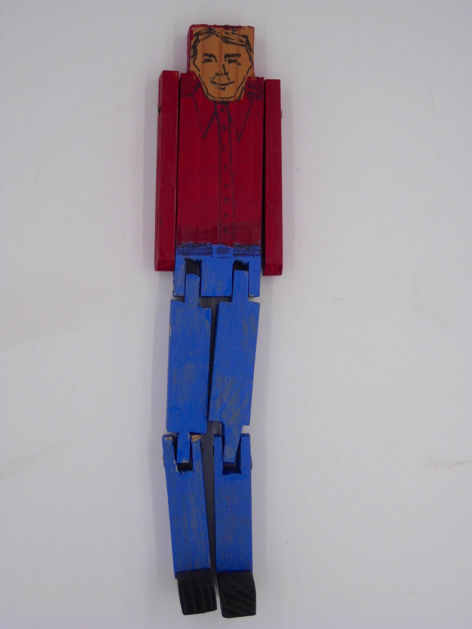 Handmade Amateur, Handpainted Wooden Man Toy With Articulated Legs ...