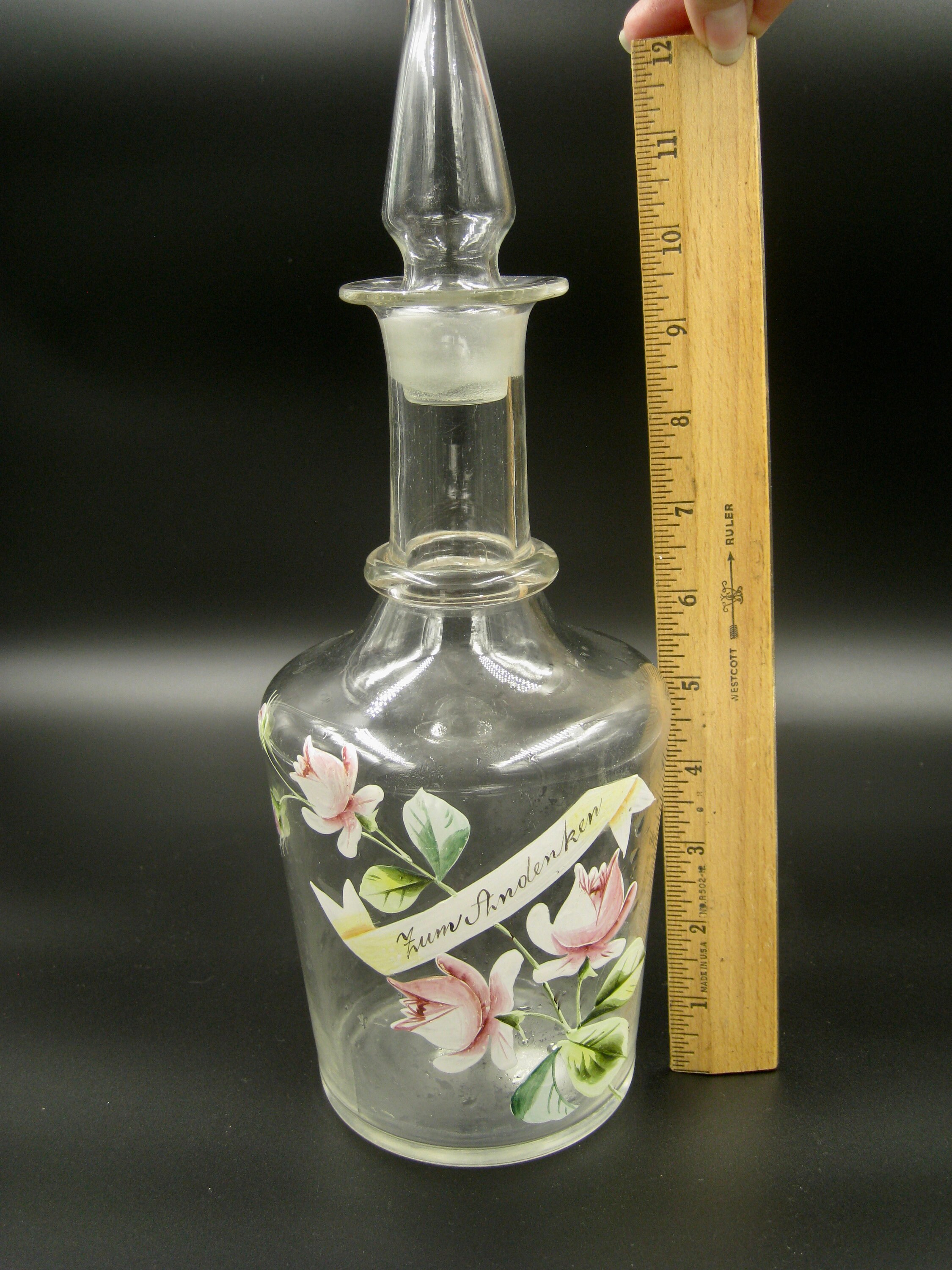 Vintage German Glass Stoppered Glass Bottle Handpainted with | Etsy