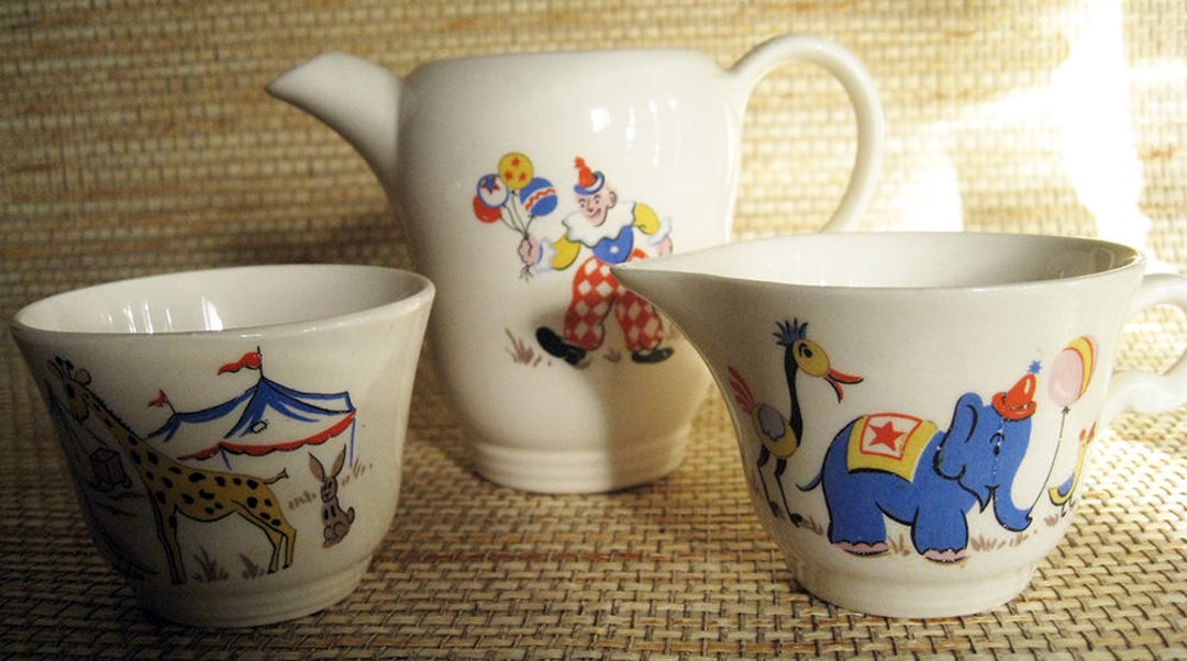 Child's Tea Set, Edwin M. Knowles Circus Pattern, 14 Pieces, Incomplete ...
