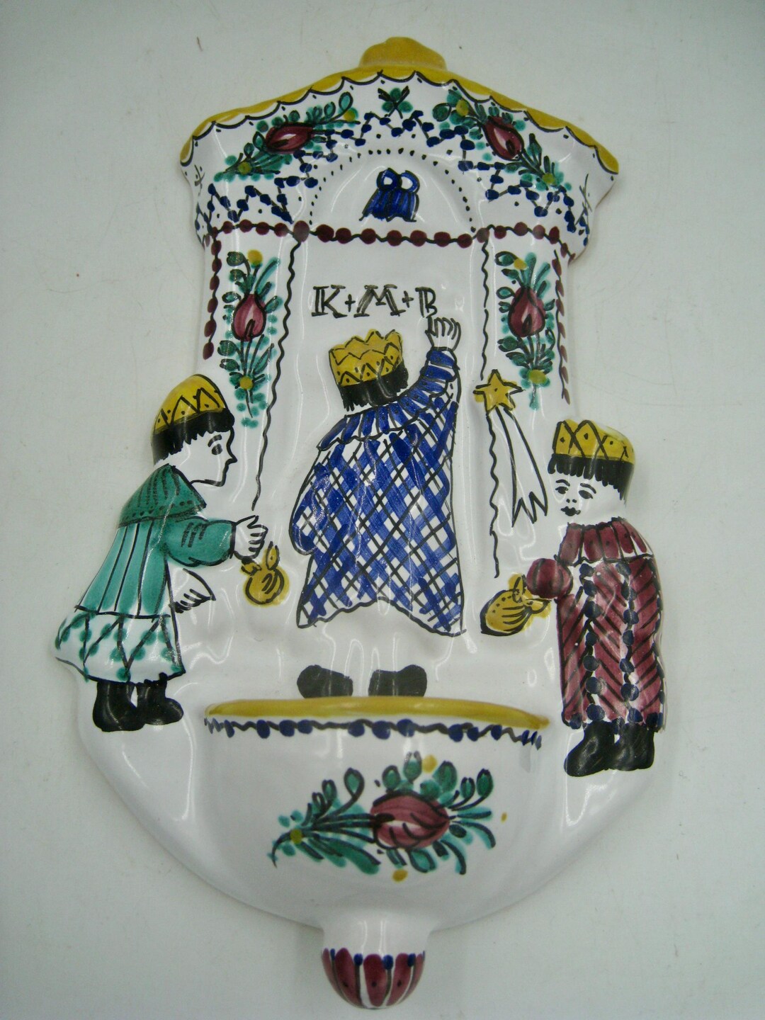 Holy Water Font Vessel Hand Painted Ceramic Wall Hanging Italy or Spain ...