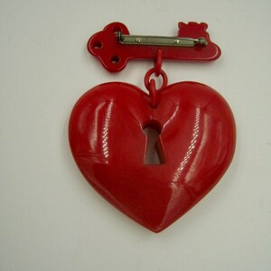 Red Bakelite key to My Heart Brooch 1940s Macarthur Heart, as Seen on ...