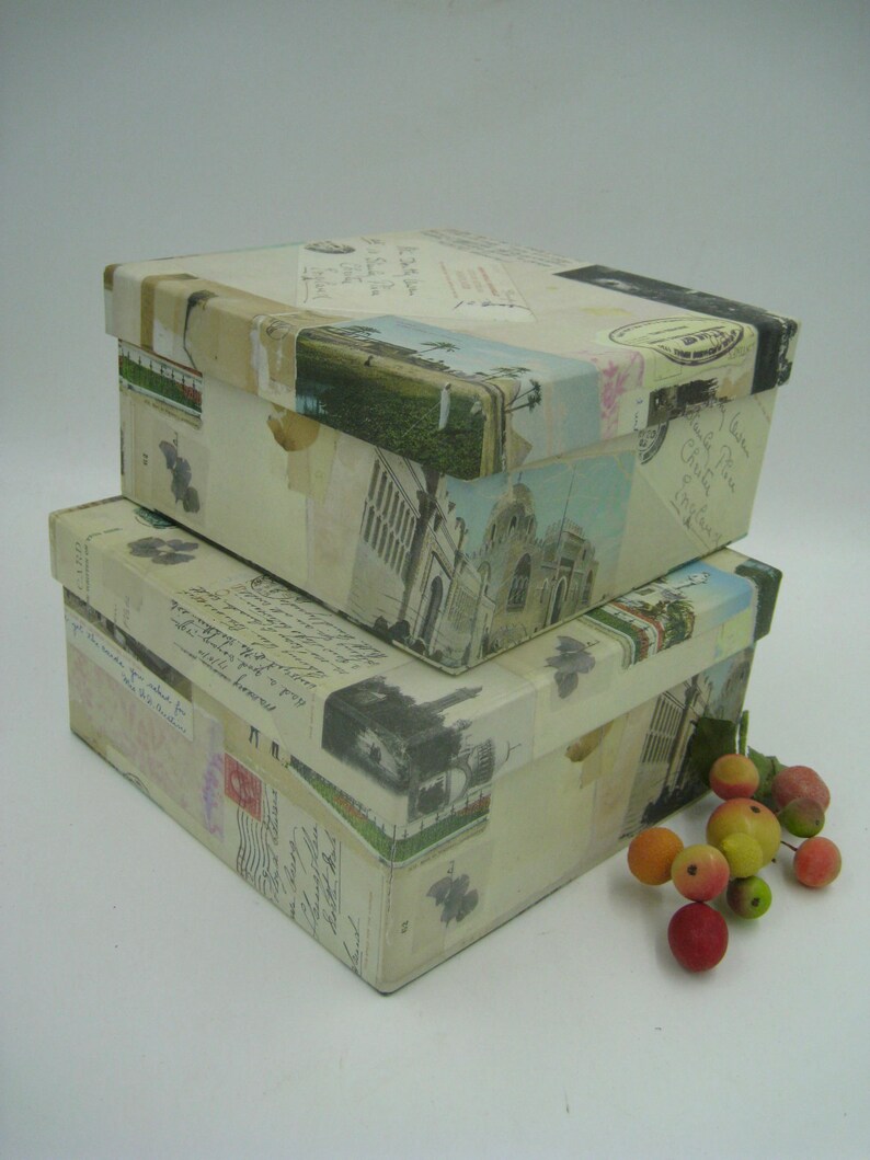 Paris Postal Carte Cardboard Boxes for Gifting or Storage, Set of 2 ...