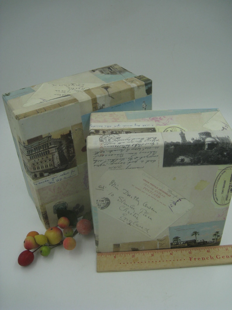 Paris Postal Carte Cardboard Boxes for Gifting or Storage, Set of 2 ...