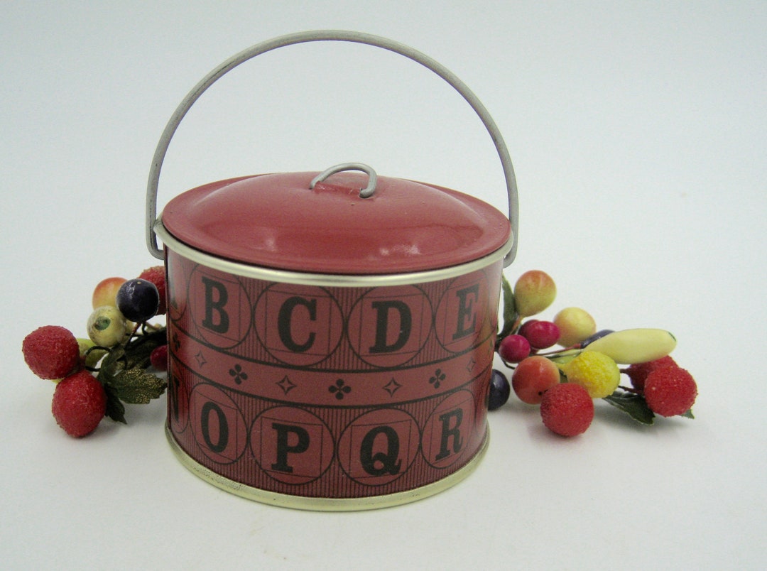 Red Metal Small Lidded Alphabet Container, Great Condition - Etsy