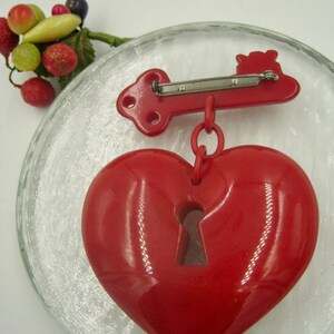 Red Bakelite key to My Heart Brooch 1940s Macarthur Heart, as Seen on ...