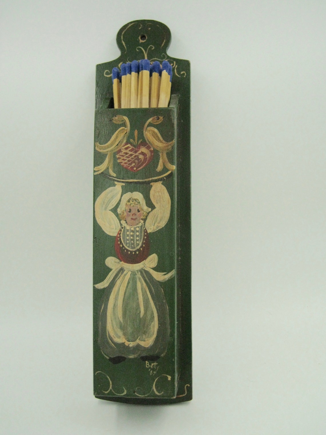 Hand painted Wooden Long Match Holder Vintage Hand made | Etsy