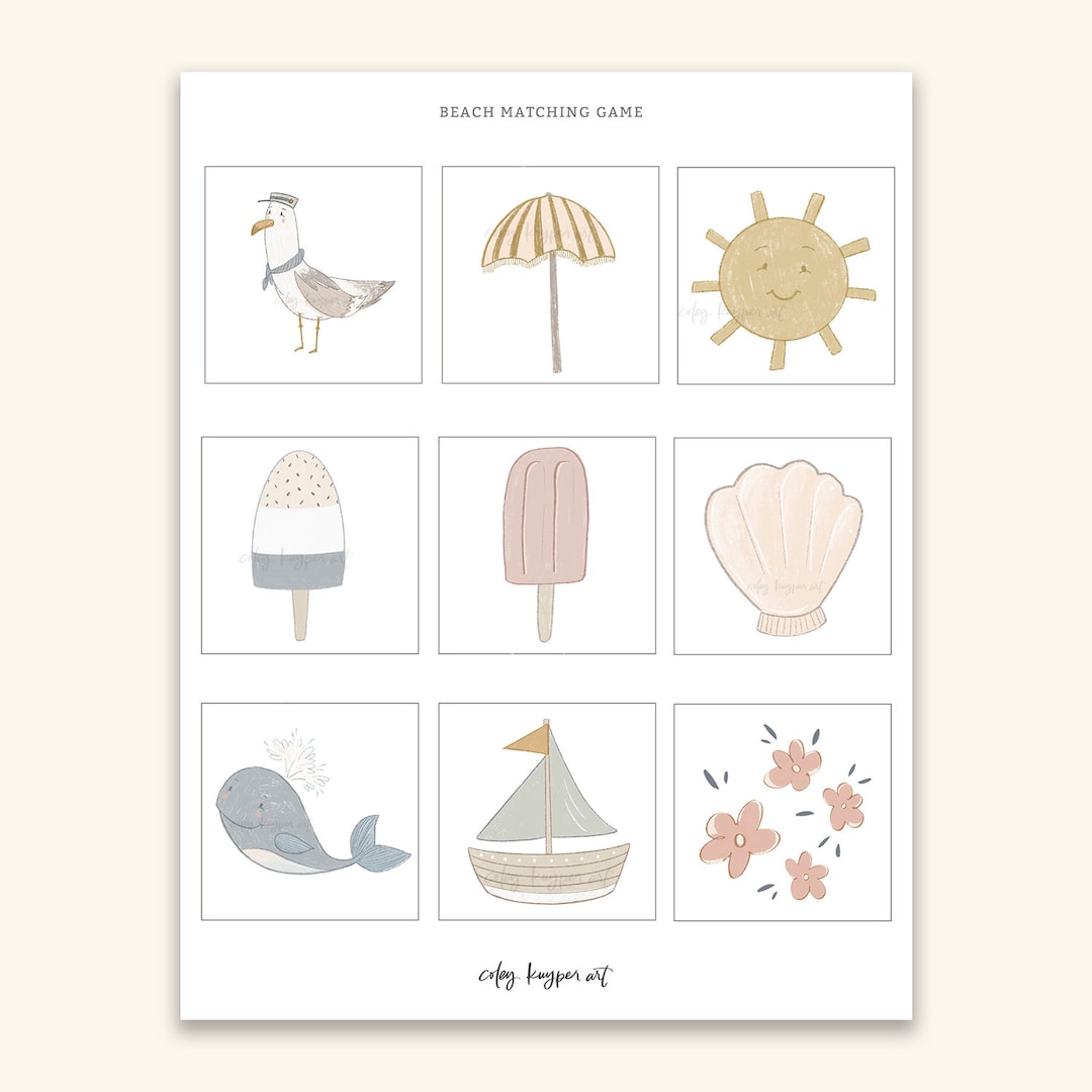 Beach Matching Game for Kids | DIY Printable Activity (digital Download ...