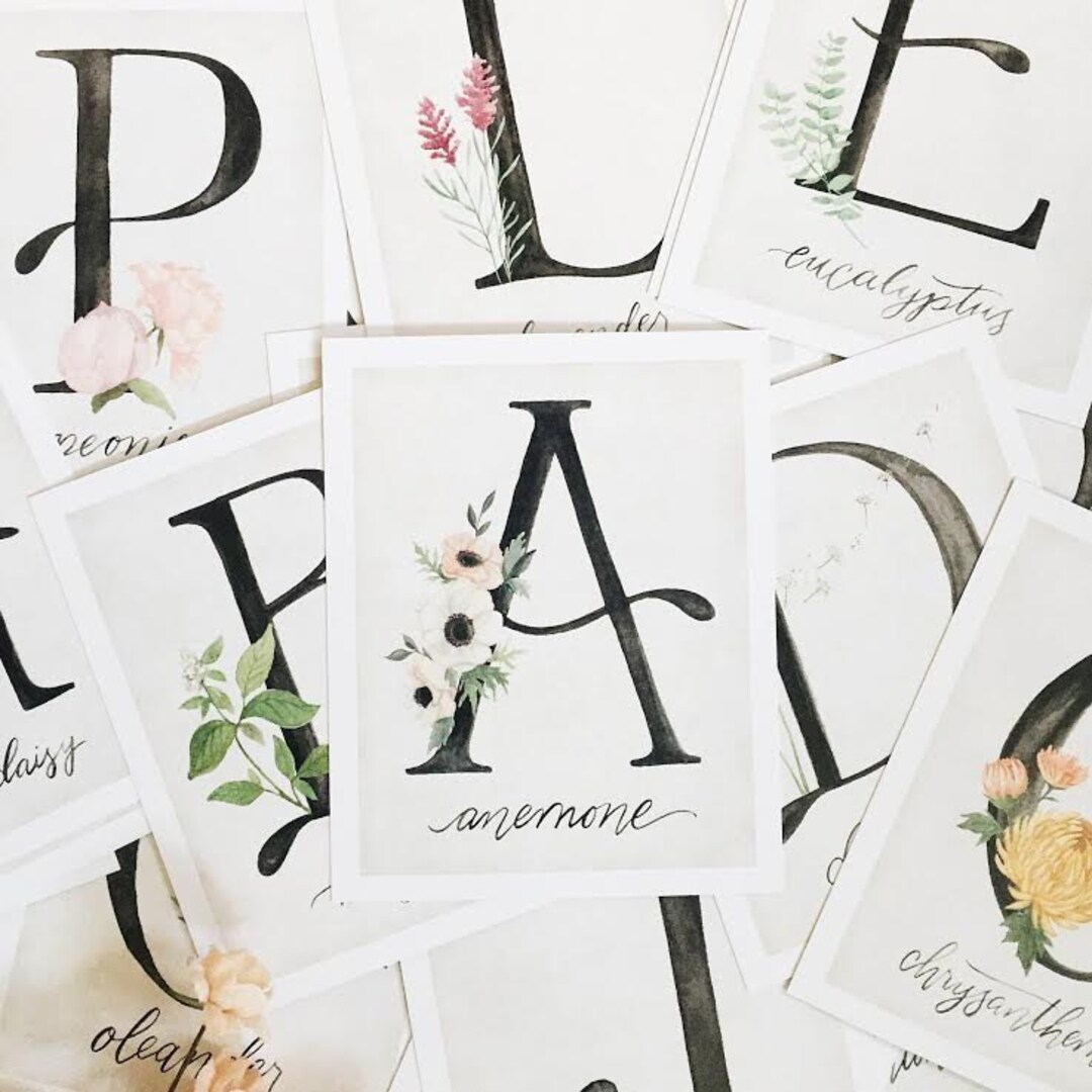 Alphabet Botanical Flash Cards | Abcs Garden Flowers - Girls Room Decor ...