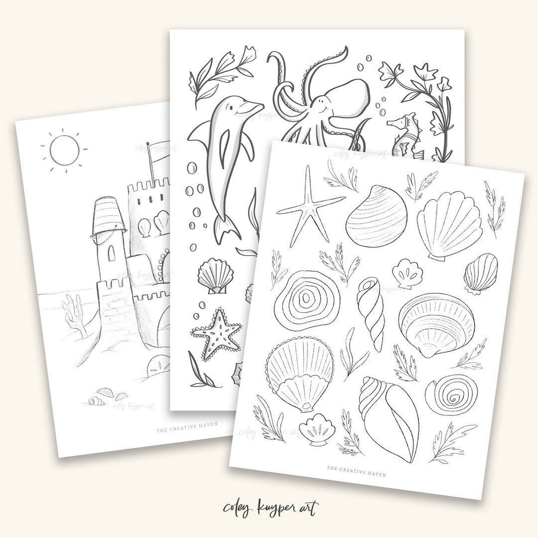 Printable Coloring Pages for Kids | Beach Ocean Theme | Set of 3 | Easy ...