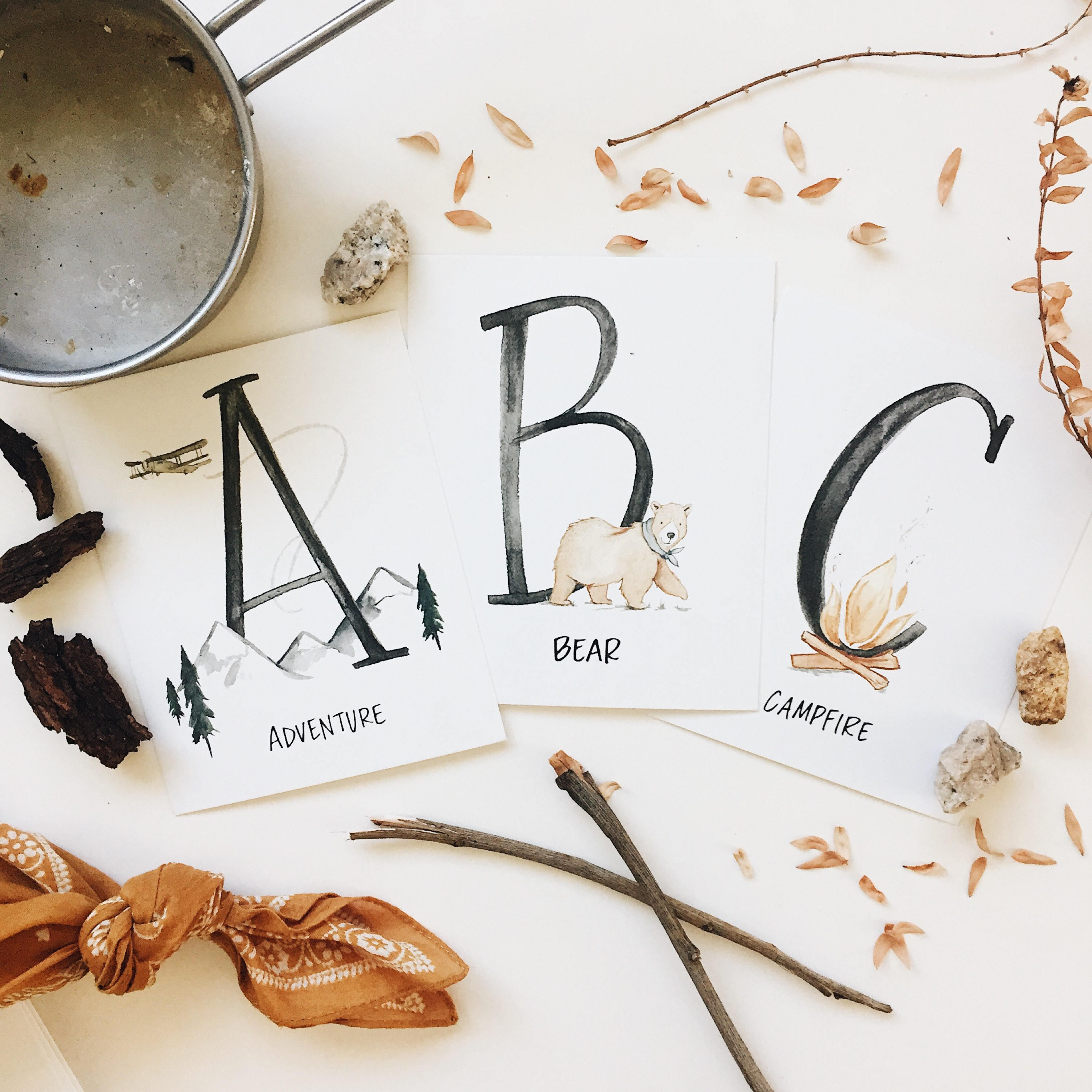 Alphabet Adventure Flash Cards// Outdoors Girls Room Decor | Etsy